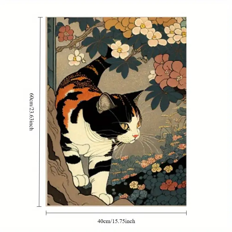 Japanese Ukiyo-e Cat in Garden Canvas Art Print - Indigo Dragon