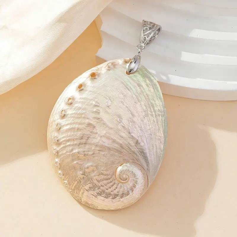 Natural White Abalone Shell Pendant - Indigo Dragon